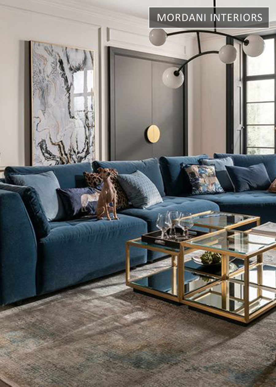 Cobalt Blue Velvet Upholstery Fabric For Living Room Sofa | Mordani ...