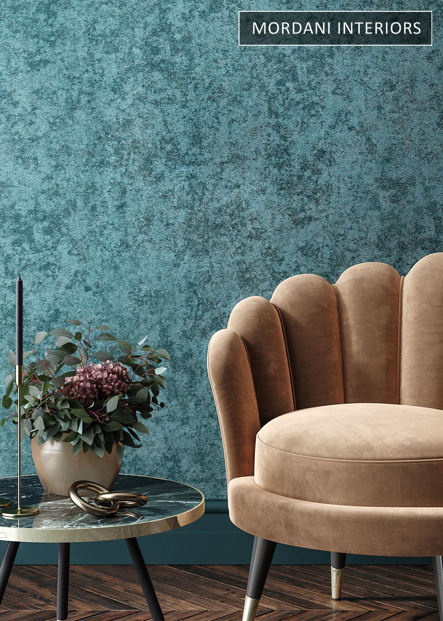 Turquoise wallpaper for Living room & Lobby. | Mordani Interiors